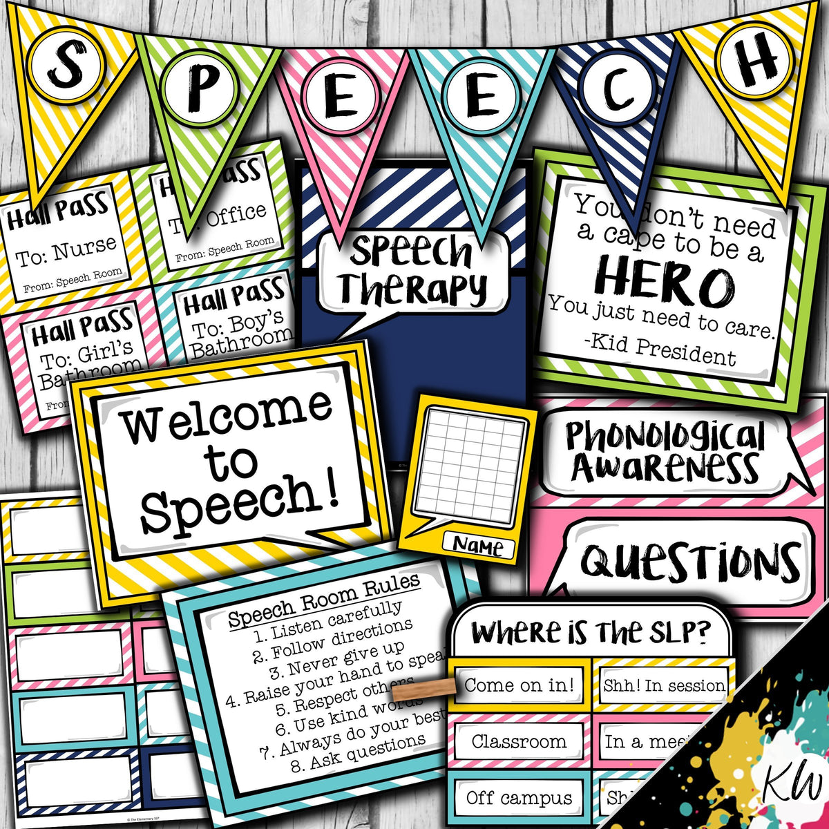 Speech Therapy Decor: Bright Stripes Speech Room Decor – The Elementary SLP